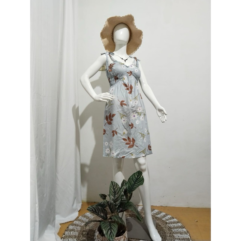 Jual daster/dress Jelita tali lepas daster midi kerut dada muat BB 55kg ...