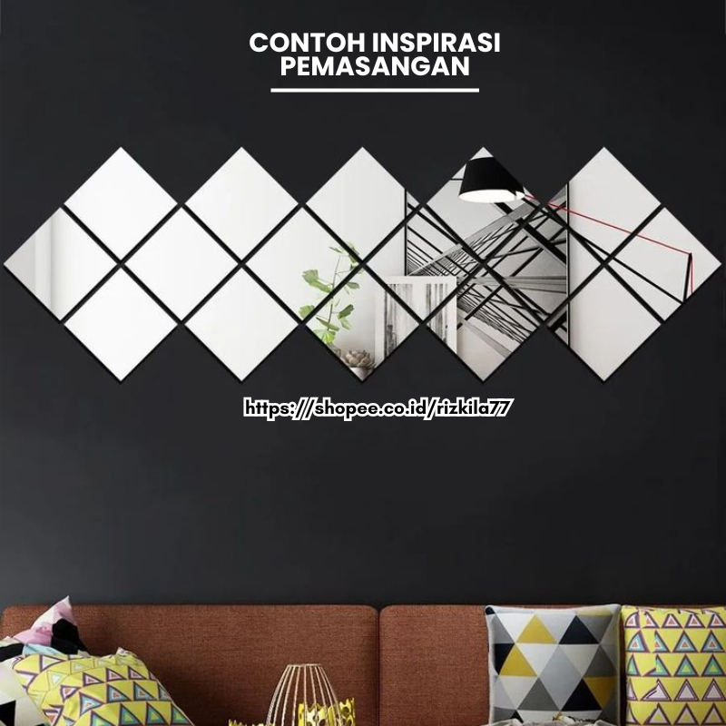 Jual Cermin Kaca Tempel Dinding 25X25 Aesthetic Plus Bingkai Kotak ...