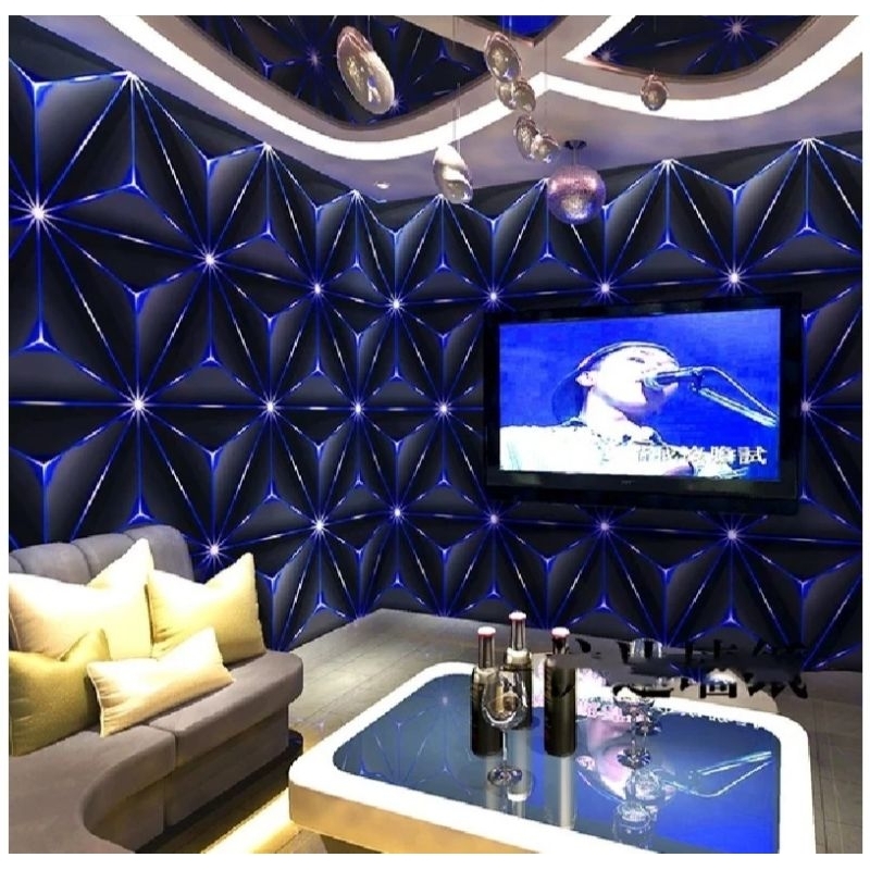 Jual wallpeper dinding motip bunga geometri 3d biru | Shopee Indonesia