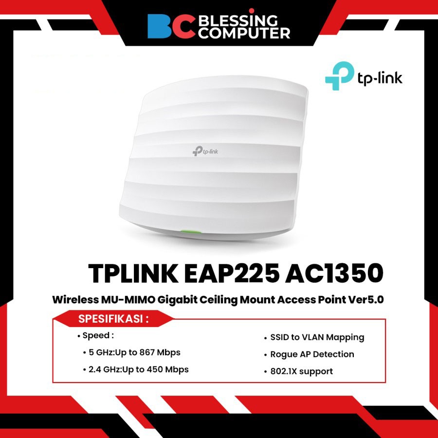 Jual TPLINK EAP225 AC1350 Wireless MU-MIMO Gigabit Ceiling Mount Access ...