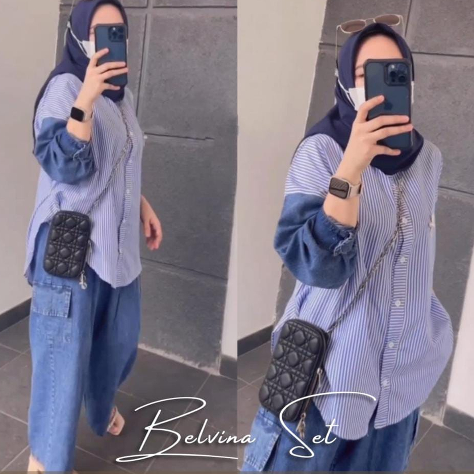 Jual READY BELVINA & FARASYA SET CELANA WANITA JEANS WASH MIX KATUN ...
