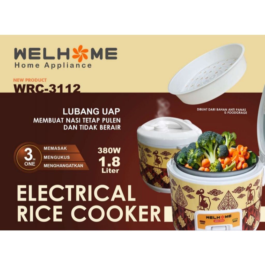 Jual Rice Cooker WELHOME WRC-3112 3in1 Kapasitas 1,8 Liter Rendah Daya ...