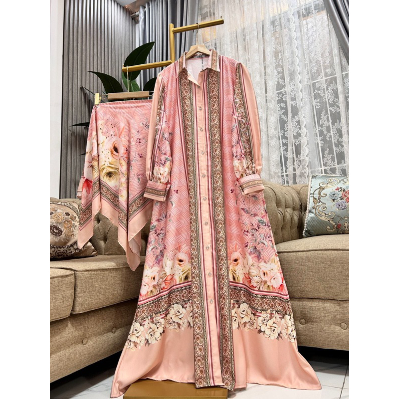 Jual gamis set hijab terbaru 2024 premium MERAH MUDA | Shopee Indonesia