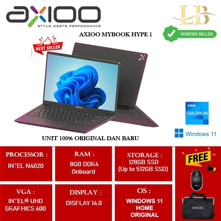 Jual Laptop Axio Mybook Hype 1 Intel 4020 8GB 128GB SSD Win 11 | Shopee ...