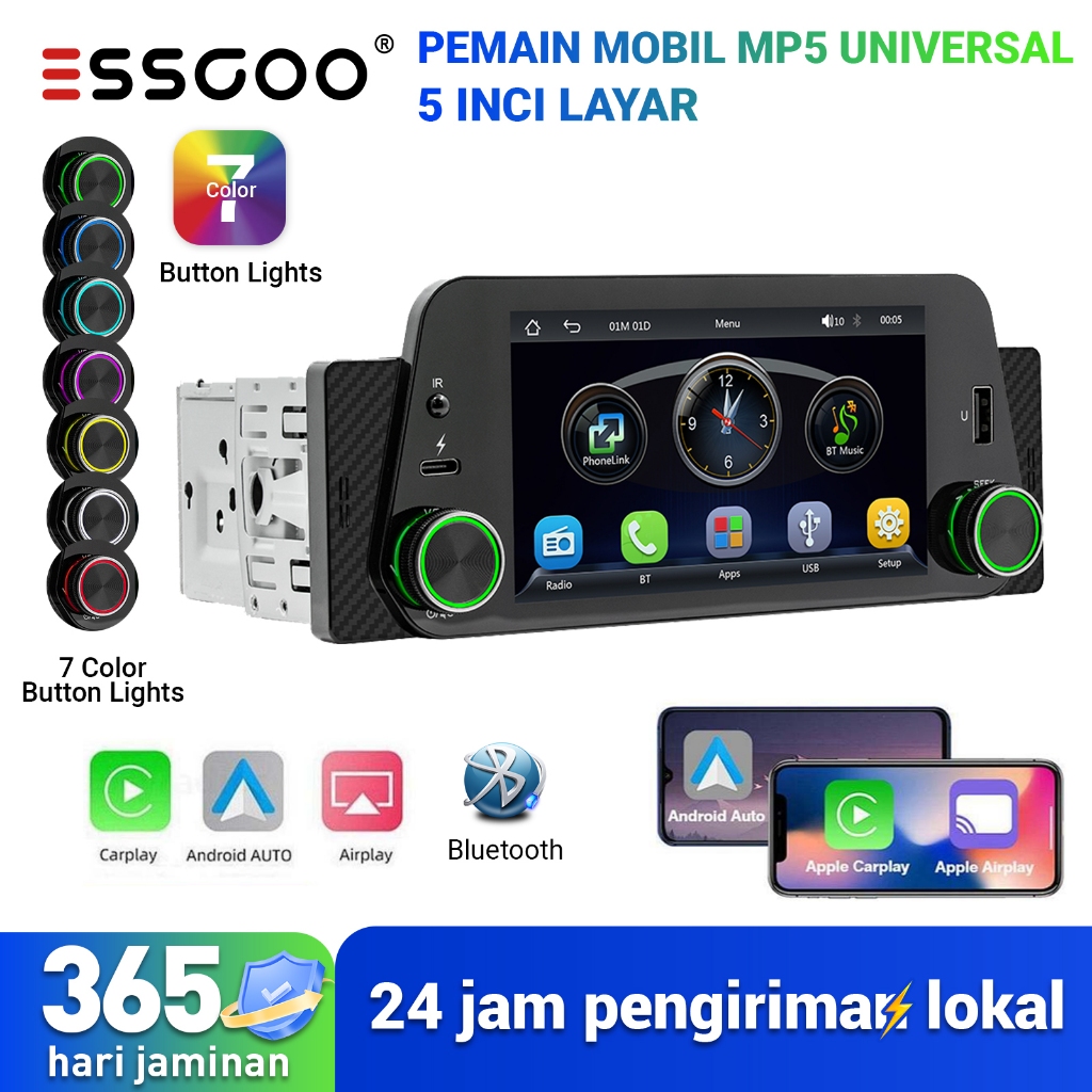 Jual ESSGOO Head Unit 5 inci Single Din Carplay Android Auto Bluetooth Navigasi USB FM AUX F152W ...