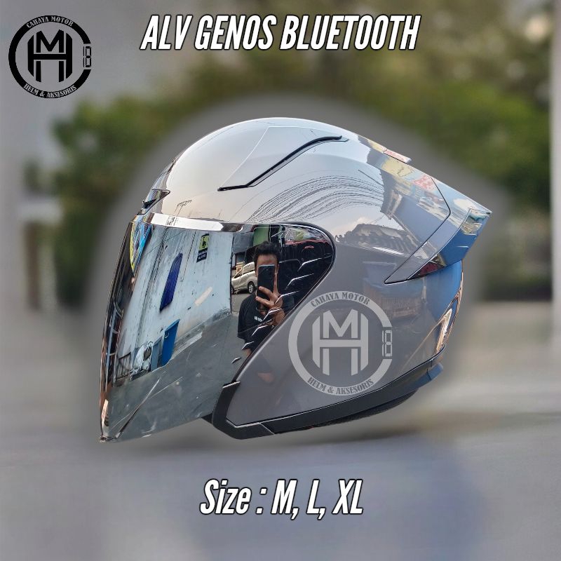 Jual HELM ALV GENOS BLUETOOTH GREY STONE GLOSSY | HALF FACE | Shopee ...