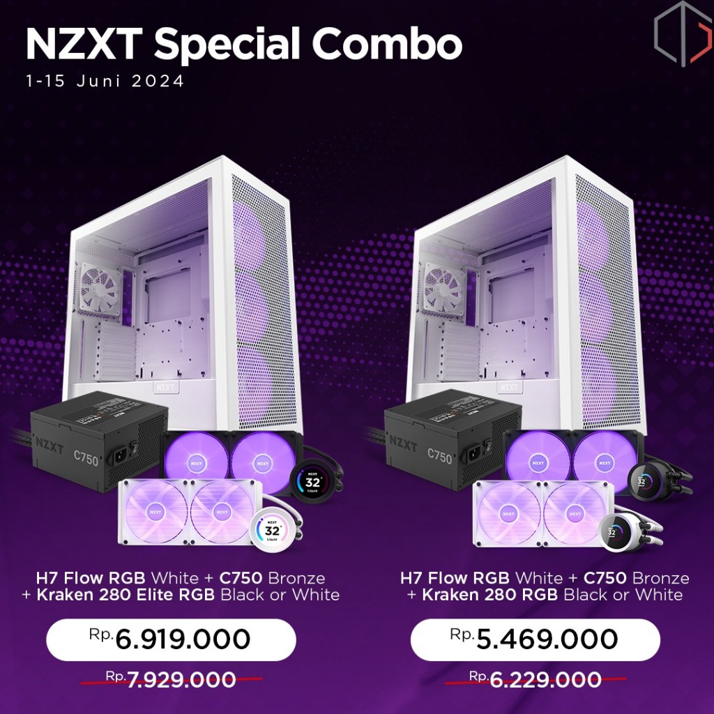Jual Bundle NZXT H7 Flow RGB White C750 Bronze Kraken 280 RGB | Shopee ...