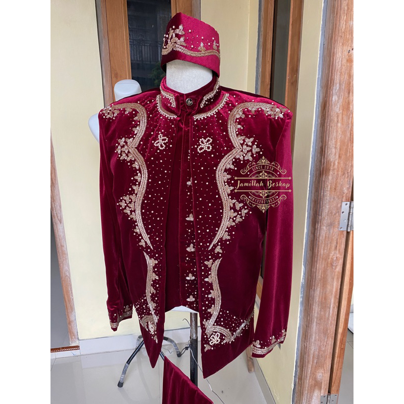 Jual SALE !!! Beskap pengantin Asraf || Beskap bludru maroon || Beskap ...