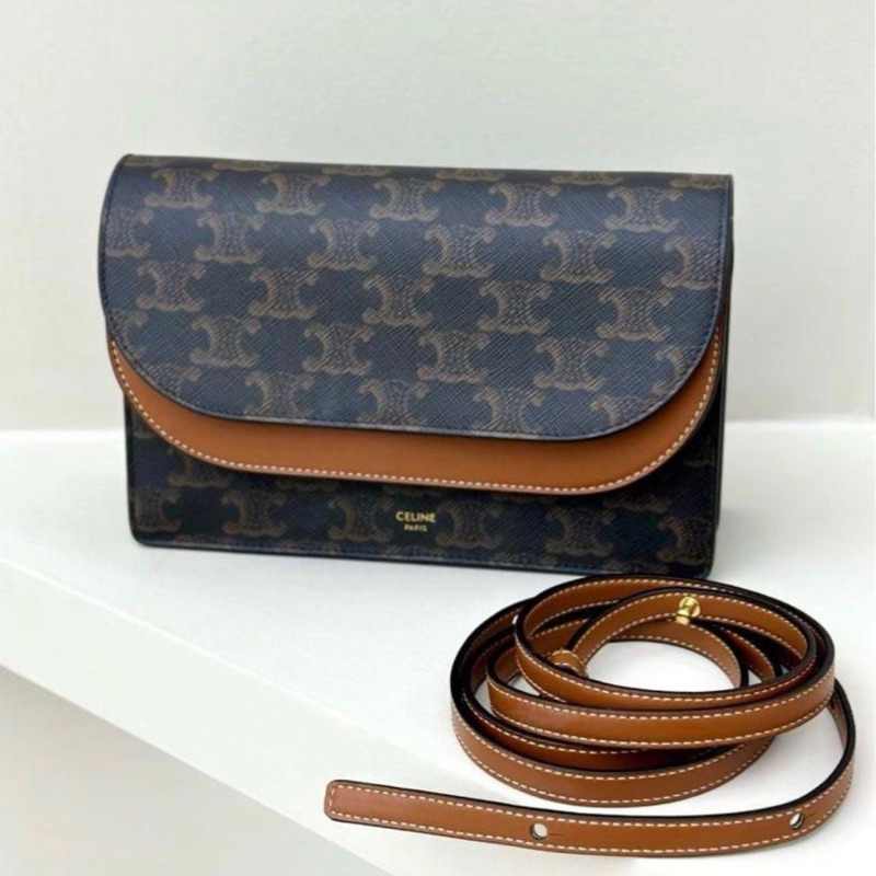 Jual Celine Woc Triomphe Canvas And Smooth Double Flap | Shopee Indonesia