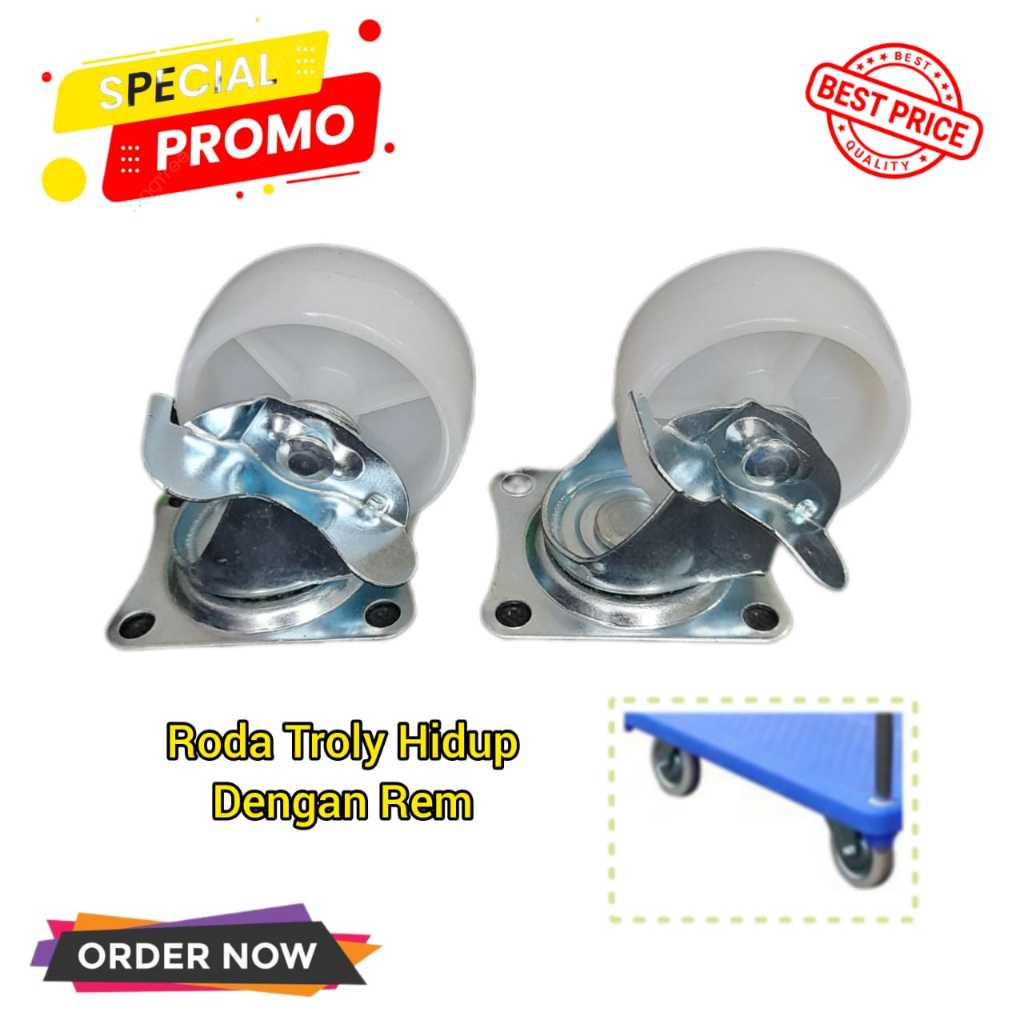 Jual Roda Kursi Gepeng Hidup + Dengan Rem Putih Nylon PVC Roda Caster ...