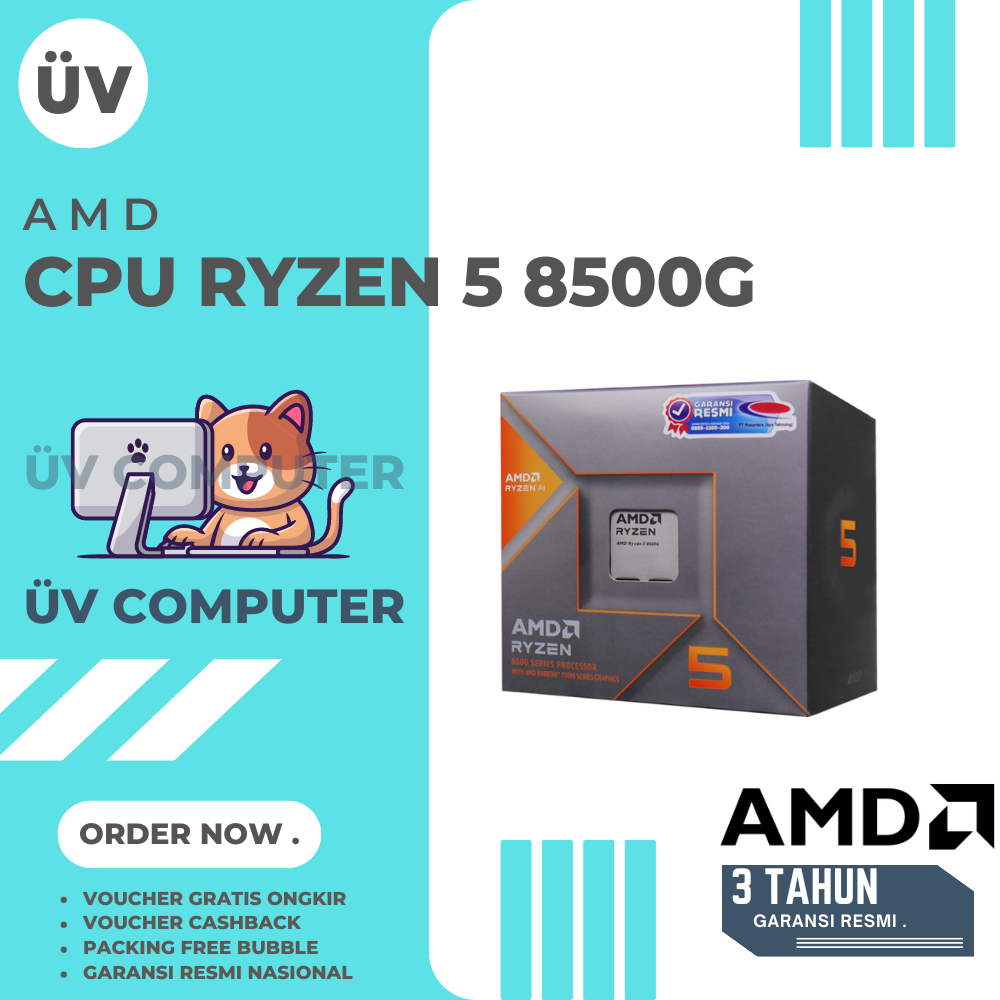 Jual AMD Ryzen 5 8500G Processor CPU Zen 4 Phoenix iGPU Radeon VGA Graphic AM5 AM-5 Box Garansi ...