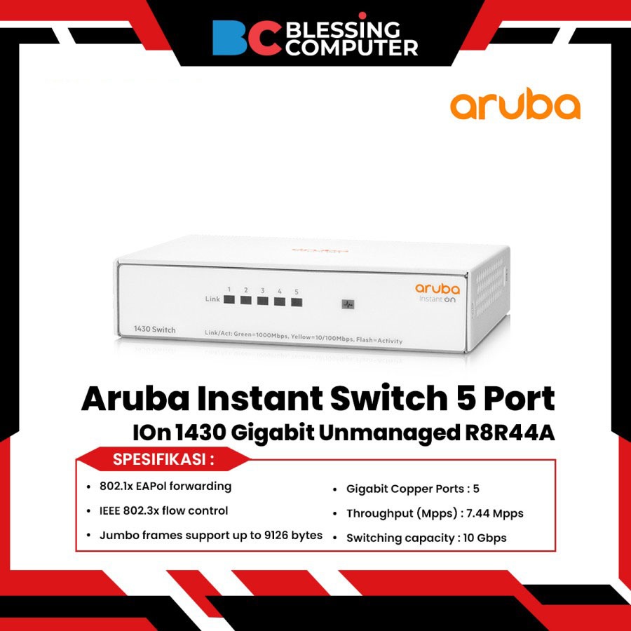 Jual Aruba Instant Switch 5 Port IOn 1430 Gigabit Unmanaged R8R44A ...