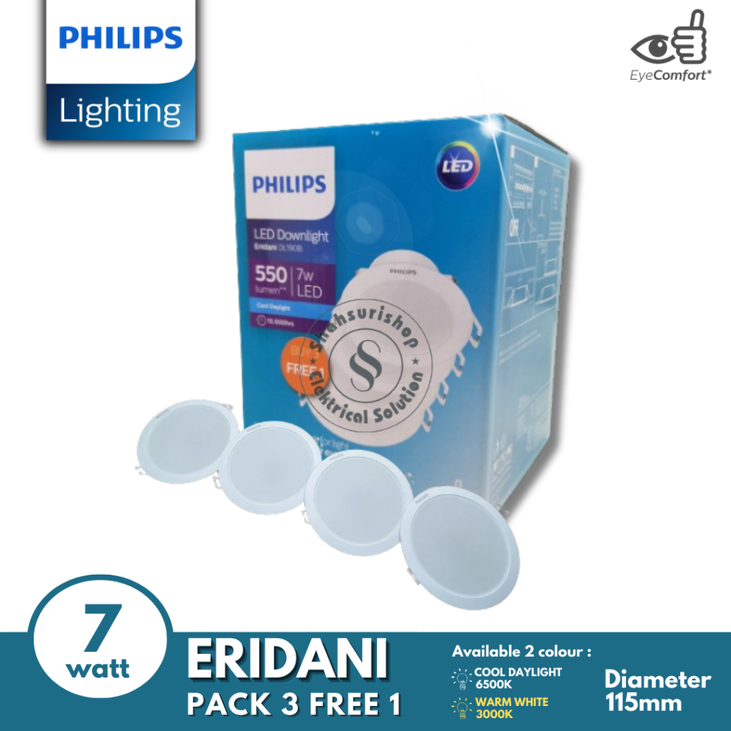 Jual PHILIPS DOWNLIGHT ERIDANI DL190B 7 WATT PACK BELI 3 GRATIS 1 ...