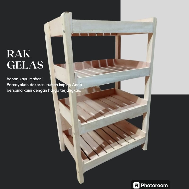 Jual rak gelas rak dapur rak kayu muat 1 lusin per susun | rak ...