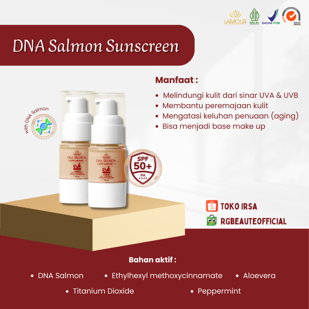 Jual DNA SALMON LAMOUR | SUNSCREEN DNA SALMON SPF 50+++ | Shopee Indonesia