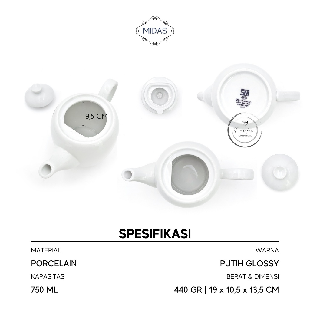 Jual Teko Poselen Bulat 10,5 cm Putih 750 ml Teapot Tea Pot Teh Kopi ...