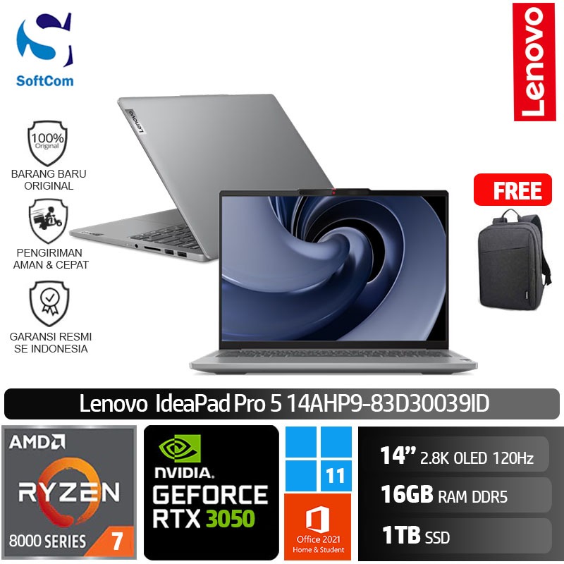 Jual Lenovo IP Pro 5 39ID R7 8845HS/16GB/1TB SSD/RTX3050 6GB/14" 2.8K OLED/W11 | Shopee Indonesia