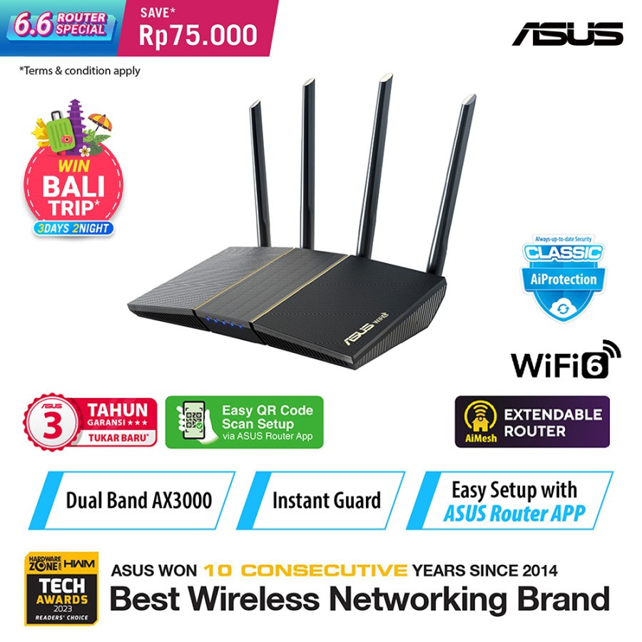 Jual ASUS RT-AX57 3000 Dual Band WiFi 6 (802.11ax) Router | Shopee ...