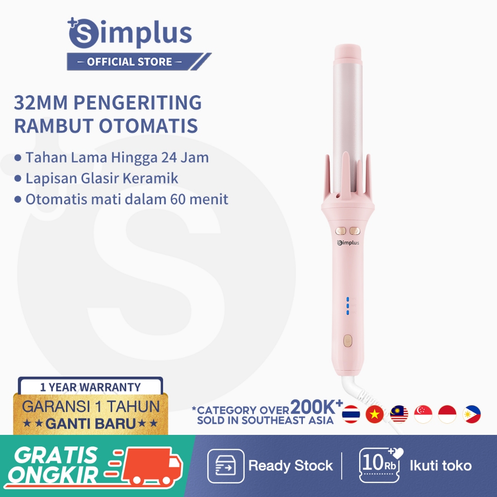 Jual Simplus Pengeriting Rambut Otomatis 32mm Gelombang Besar Tahan ...