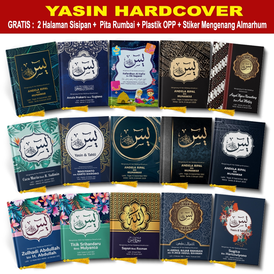 Jual (Desain 1-15) Buku Yasin Tahlil Hardcover + Sisipan (foto & nama ...