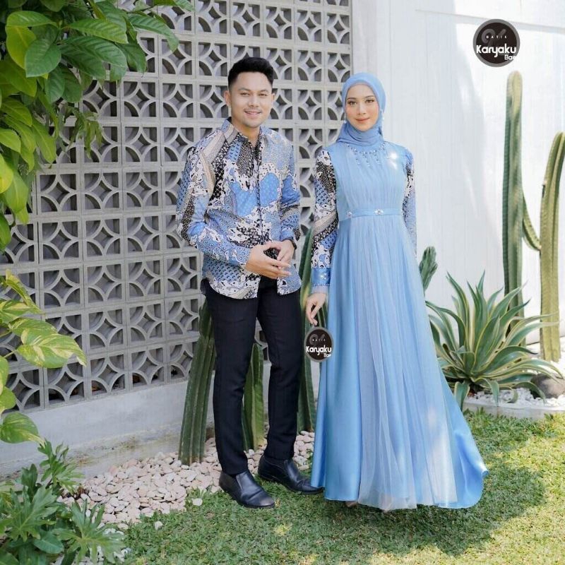 Jual GAMIS CANTIKA BATIK COUPLE KEMEJA ICE BLUE GAMIS KONDANGAN GAMIS ...