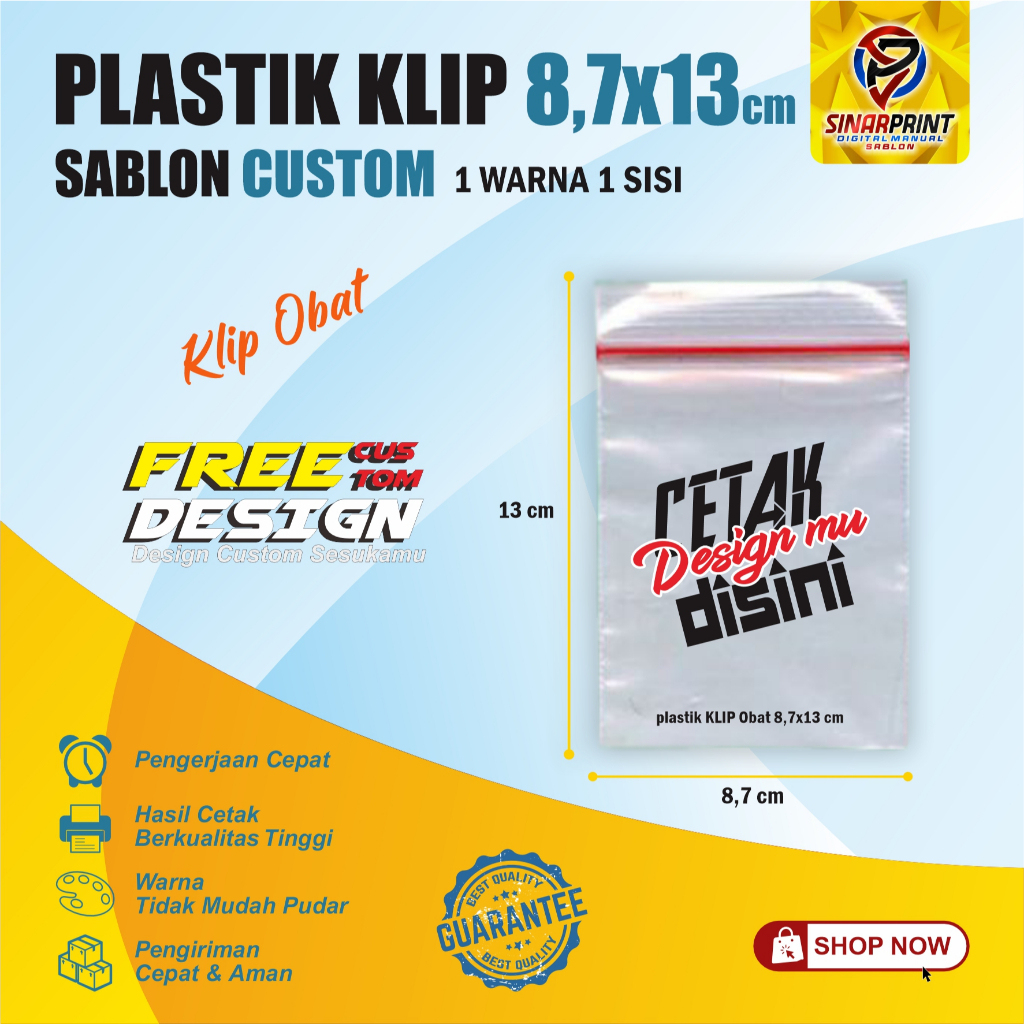 Jual Plastik Ziplock Klip Obat 8,7x13 cm CUSTOM Sablon 1 Warna 1 Sisi ...