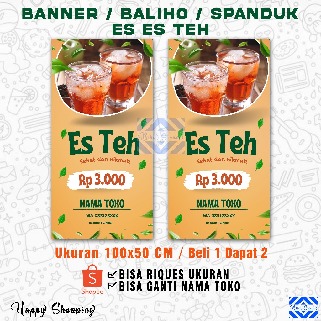 Jual Banner Spanduk ES TEH Ukuran 50X100CM , BELI 1 DAPAT 2 MURAHHHH ...