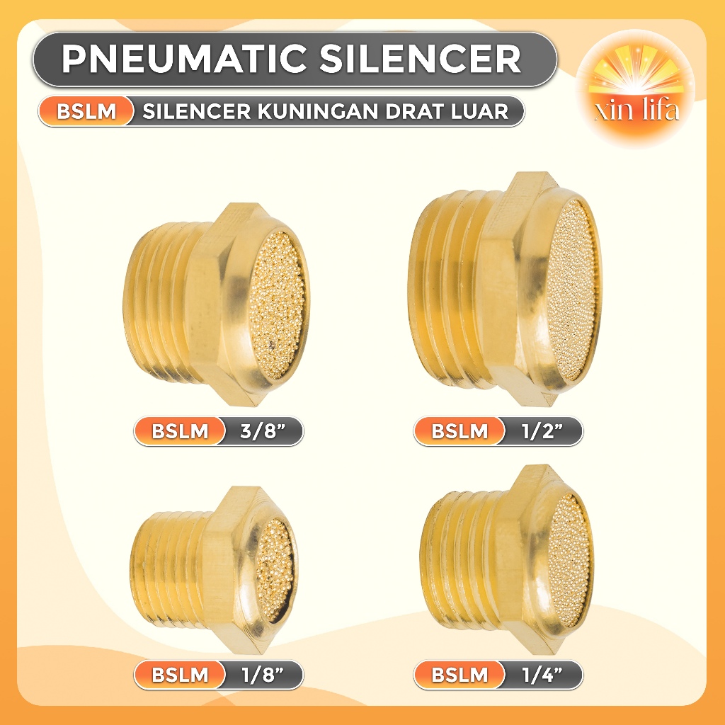Jual Silencer rata kuningan untuk pneumatic ukuran drat 1/8" 1/4'' 1/2'' 3/8'' type BSLM ...