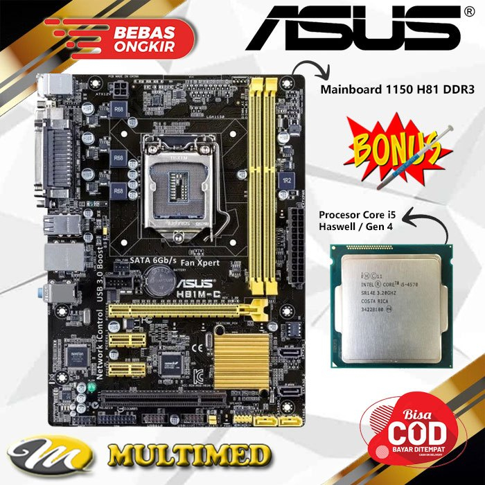 Jual Paket Motherboard Mainboard Mobo Intel LGA 1150 H81 DDR3 + Core I5 4570 | Shopee Indonesia