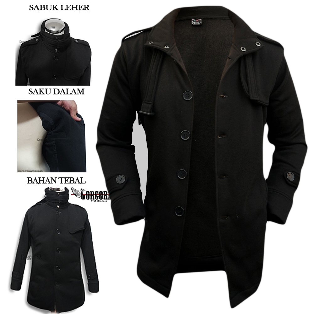 Jual jaket coat pria hitam model korea jepang jaket panjang pria polos ...