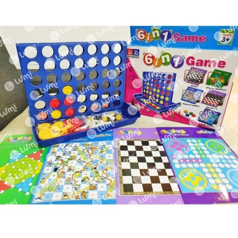 Jual Mainan Board Game 6in1 Papan Permainan Mini Connect 4 in Row Ular ...