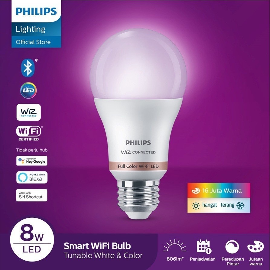 Jual LAMPU PHILIPS TW 8W SMART LAMP RGB LIGHT BULB WIFI Lampu Bohlam ...