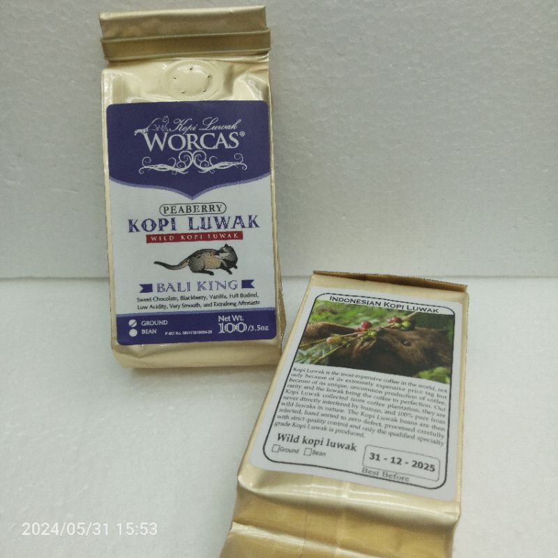 Jual Kopi Luwak Worcas Bali King Peaberry 100 gram, Original wild kopi luwak | Shopee Indonesia