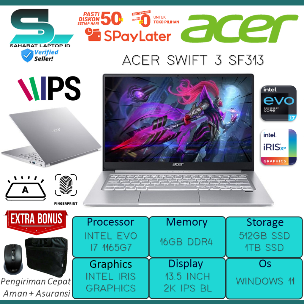 Jual Acer Swift 3 sf313 intel evo i7 1165g7 ram 16gb ssd 1tb 2k ips ...