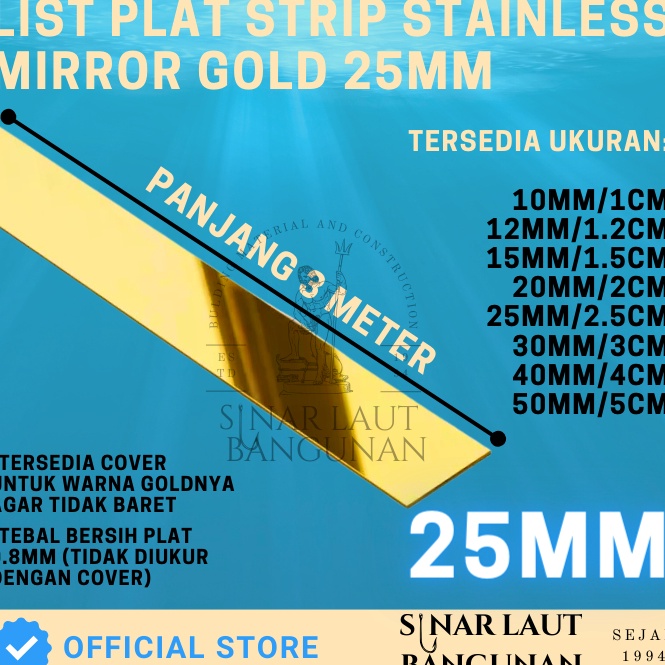 Jual Harga Murah LIST PLAT STRIP MIRROR GOLD STAINLESS STEEL 21 25MM ...
