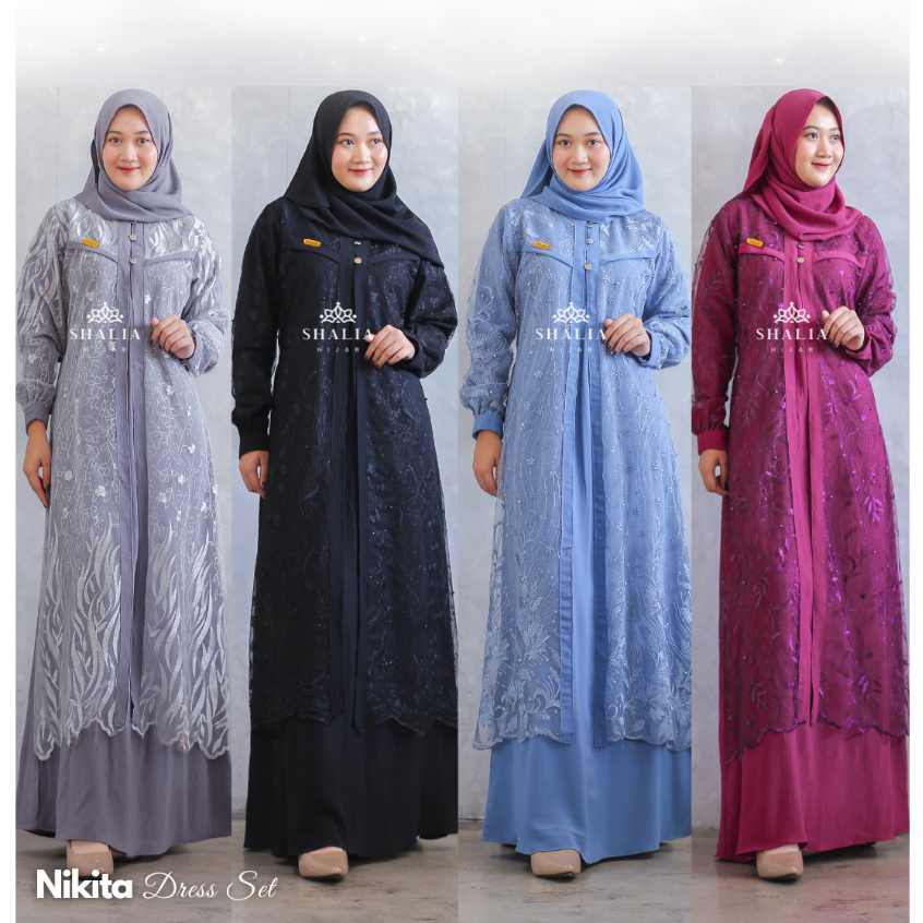 Jual [FREE PASHMINA] Dress Eksklusif NIKITA Brukat Tille Glitter mix Crinkle Premium Lengkap Set ...