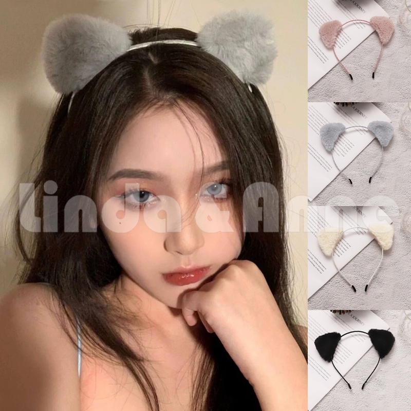 Jual L&A - Bando Cute Wanita Gaya Kuping Kucing Bandana Bulu Cat Ear ...
