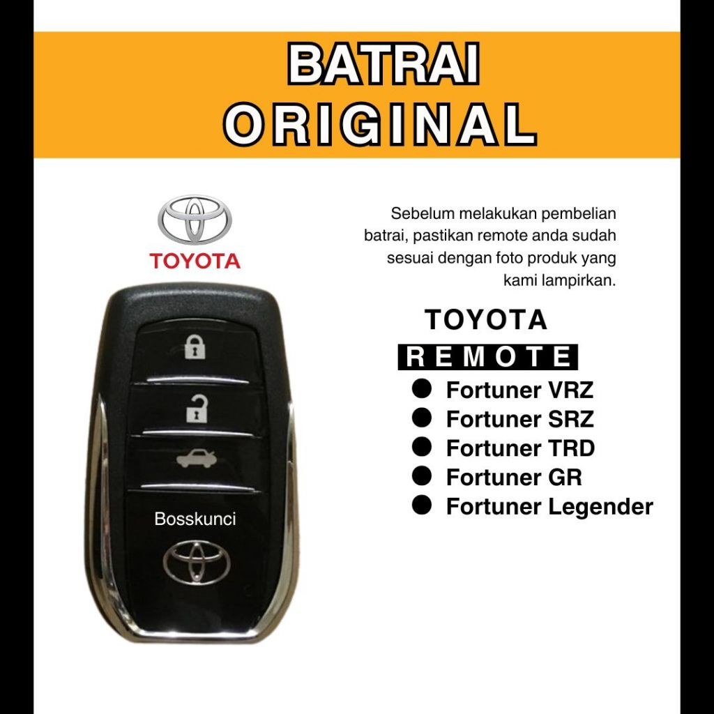 Jual Baterai Remote Kunci Mobil Toyota Fortuner VRZ SRZ TRD GR LEGENDER ...