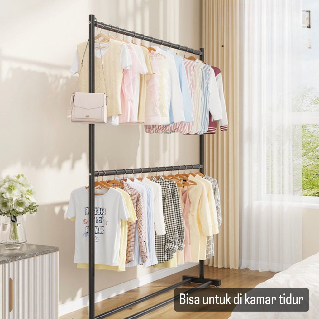 Jual Rak Gantungan Baju Besi Stand hanger double Gawang Baju Jemuran ...