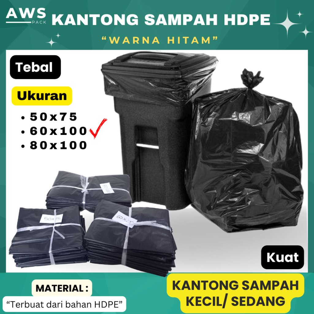 Jual Kantong Plastik Sampah HDPE Hitam Ukuran 60x100 / Kantong Sampah Trash Bag Sedang | Shopee ...