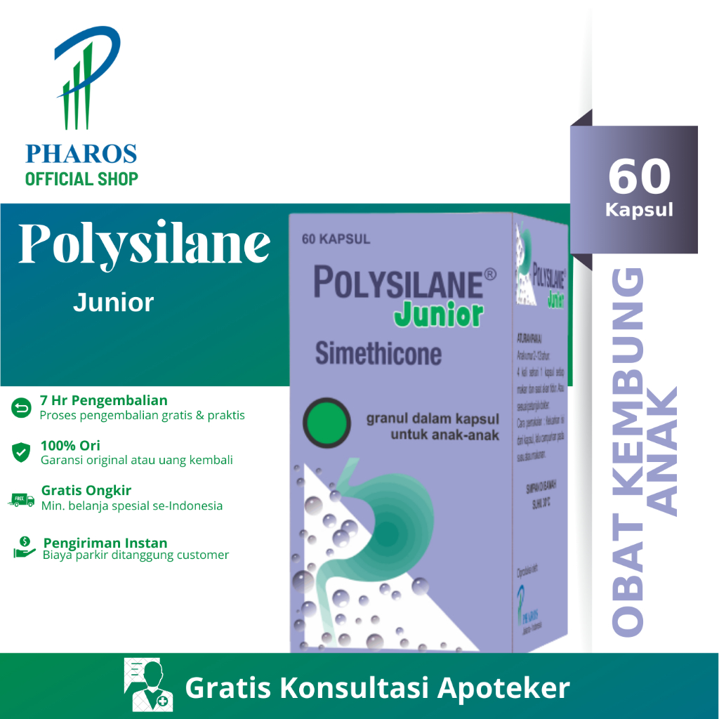 Jual Polysilane Junior - 1 Box isi 60 Kapsul - Obat Kembung Anak dan ...