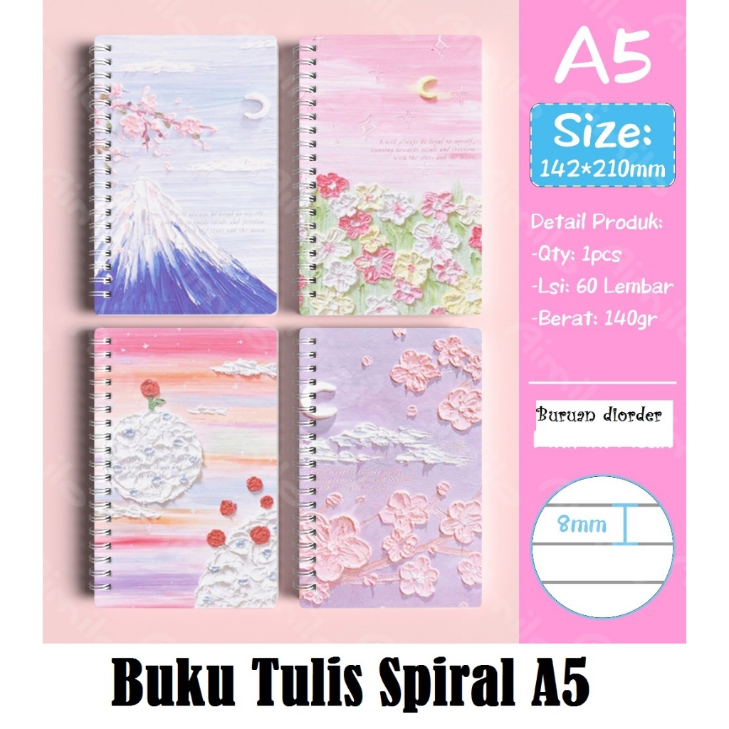 Jual Buku Tulis Spiral A5 isi 60 Lembar/Buku Tulis Spiral Murah ...