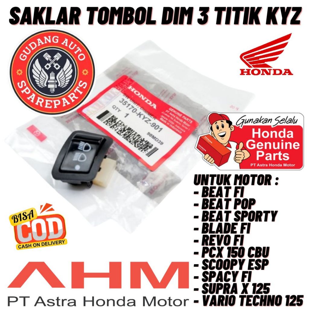 Jual Original AHM Tombol Saklar Lampu Dim 3 Titik Honda Beat FI Pop ...