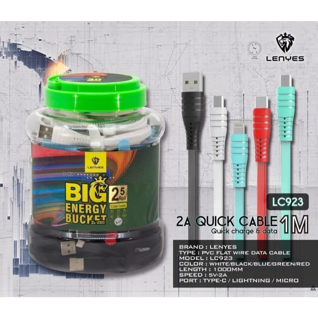 Jual KABEL DATA LENYES MICRO USB LC-923 1 TOPLES ISI 25PCS V8 / MICRO ...