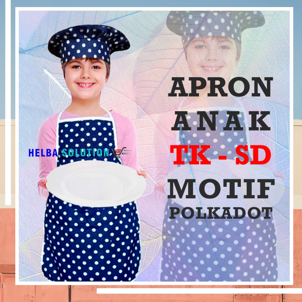 Jual Apron Anak Chef Celemek Anak TK SD Plus Topi Koki Motif Polkadot ...
