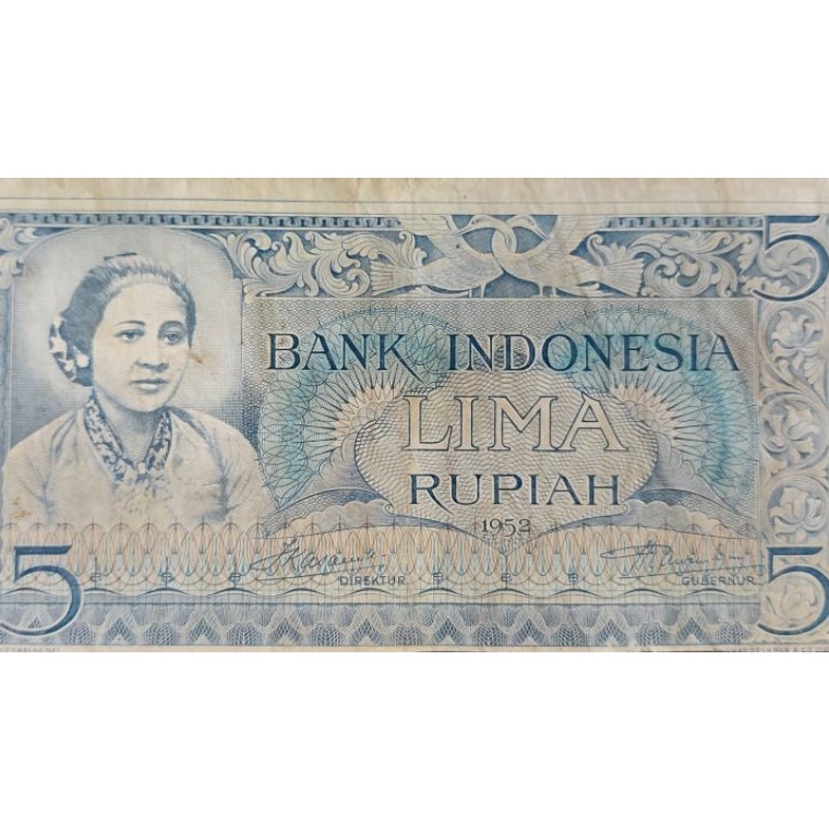 Jual KODE W87B Uang Kuno Indonesia 5 Rupiah Seri Budaya Tahun 1952 Original 1 Kondisi Kertas ...