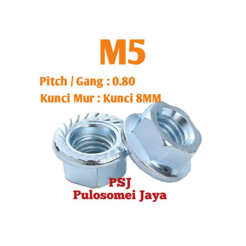 Jual Mur Flange M5 / Flange Nut M5 Putih / Flange Nut Galvanis Putih M5 ...