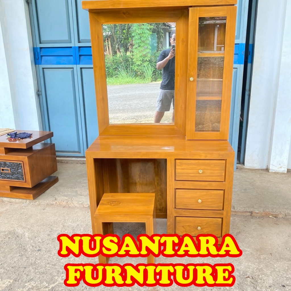Jual Almari Kaca Rias // Meja Rias // Vanity table Minimalis 3 Laci (storage) Bahan Kayu Jati ...