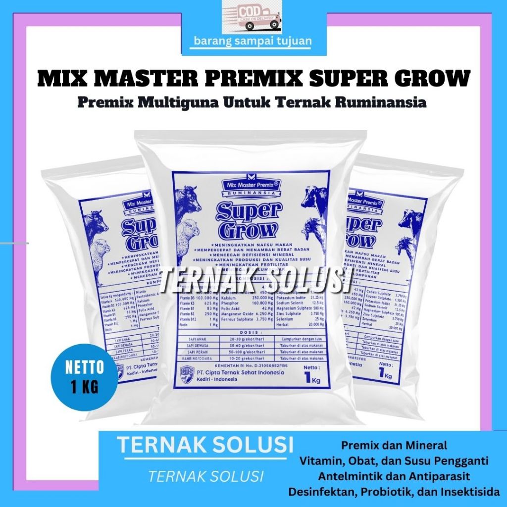 Jual MIX MASTER PREMIX SUPER GROW 1 KG - Premix Pemacu Pertumbuhan dan Produksi Susu untuk Sapi ...