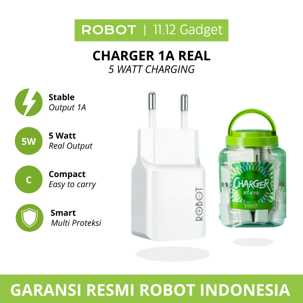 Jual ROBOT KEPALA CHARGER STANDAR 1A 5W GARNASI RESMI RT-K10 (PER PCS ...
